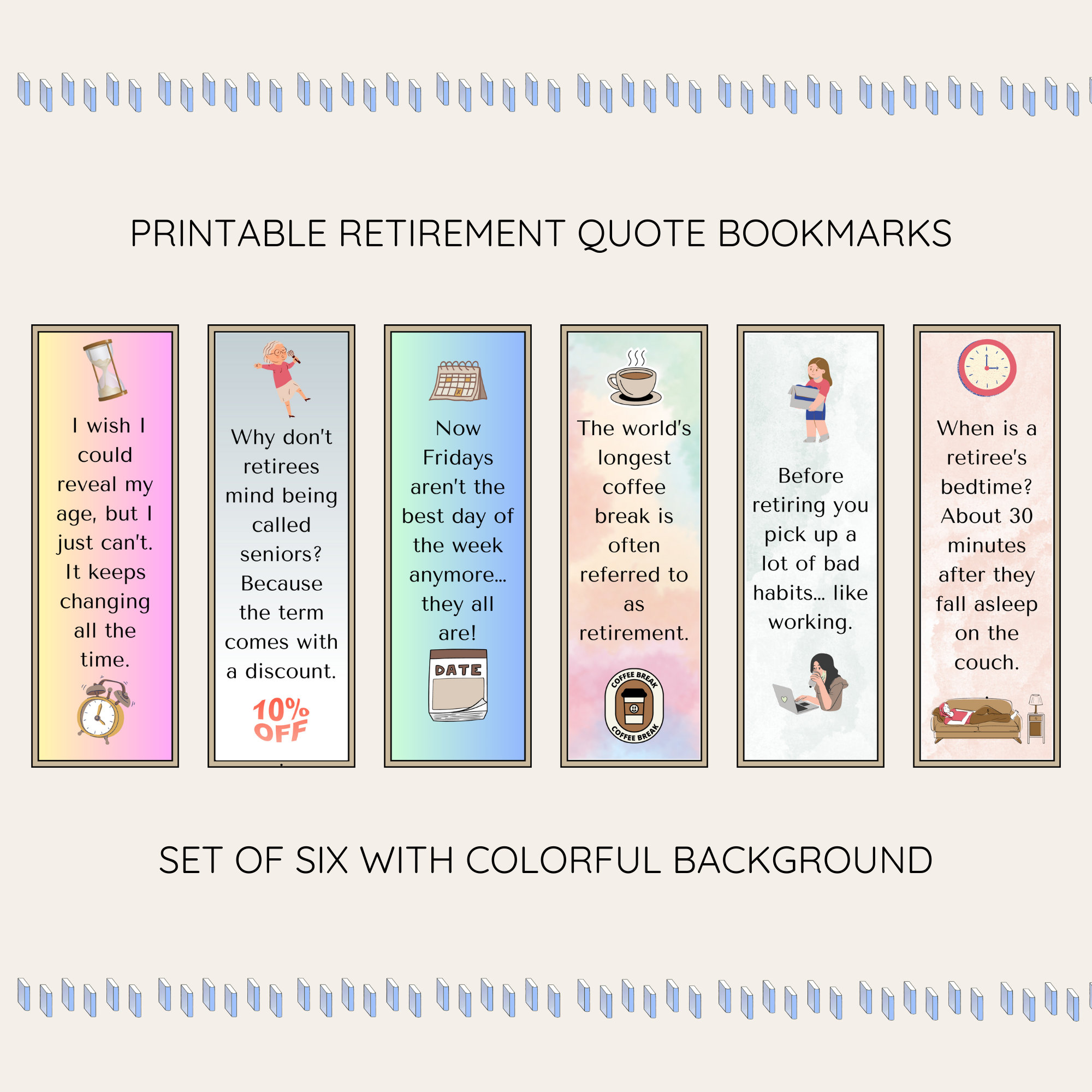 Printable Bookmarks Perfect for Retirement Gift or Party Favor. Six ...