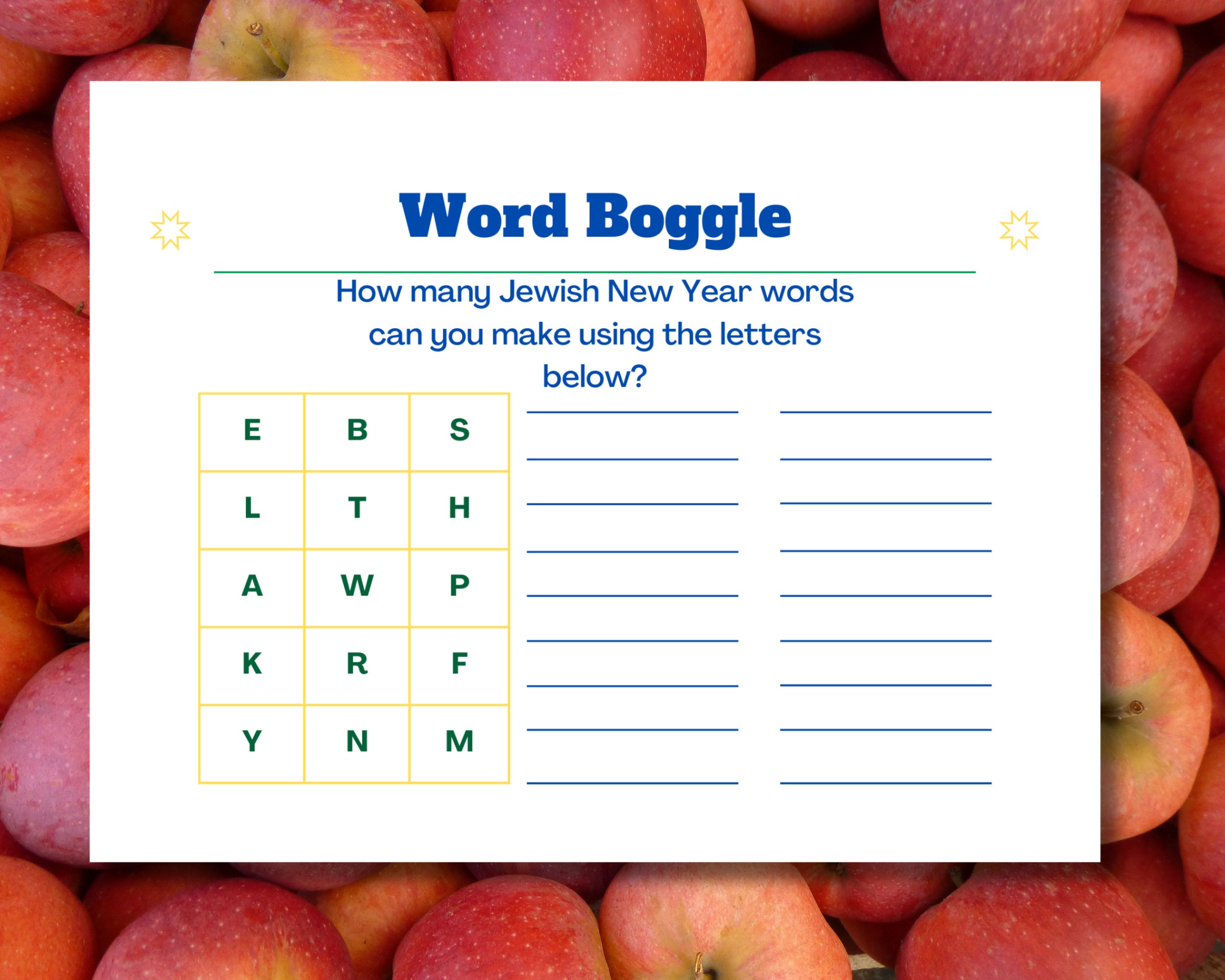 Rosh Hashanah Placemat Games, Printable Activity for the Jewish New ...