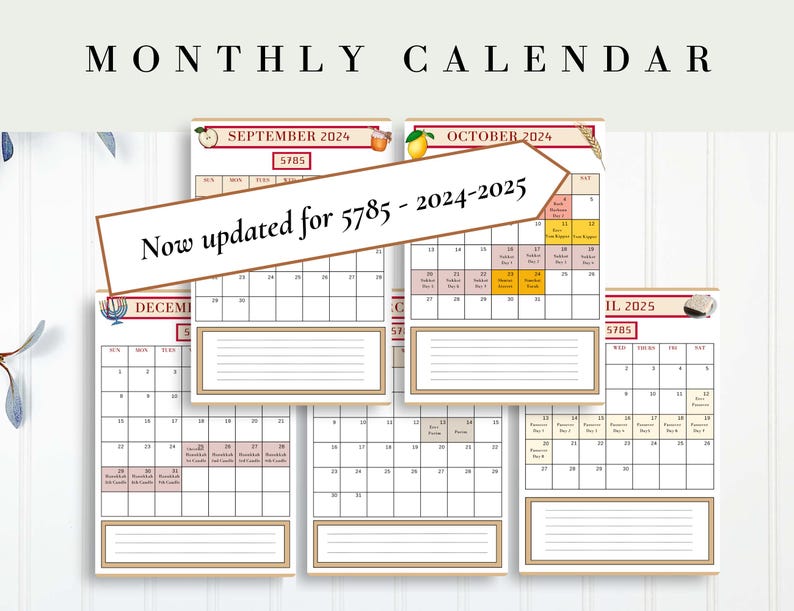 Printable Jewish Holiday Calendar and Planner - New for 5785 - Rosh ...
