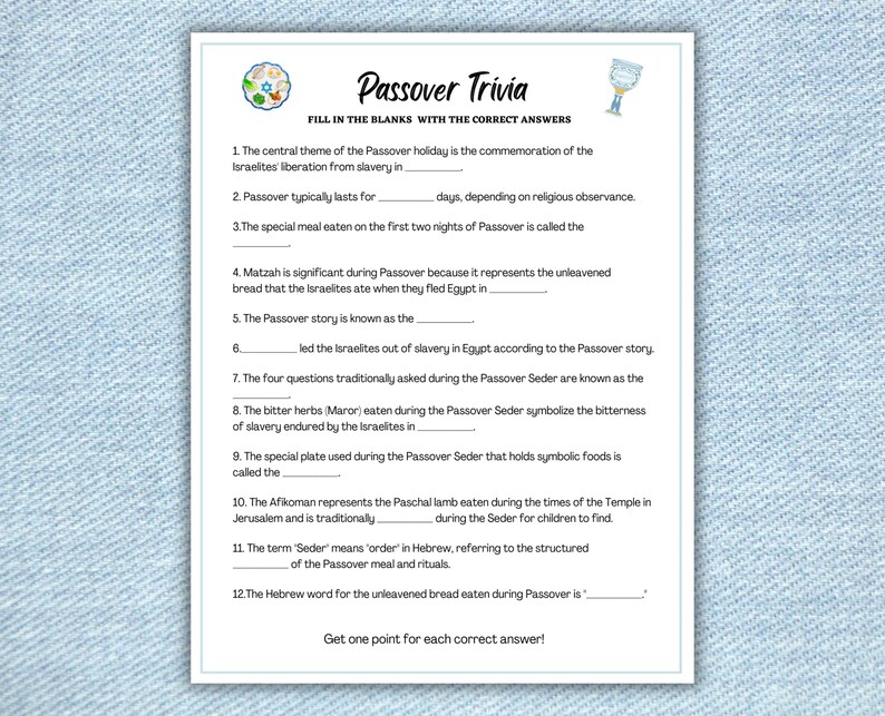 Passover Party Games, Trivia Game, Passover Word Scramble, Adult ...