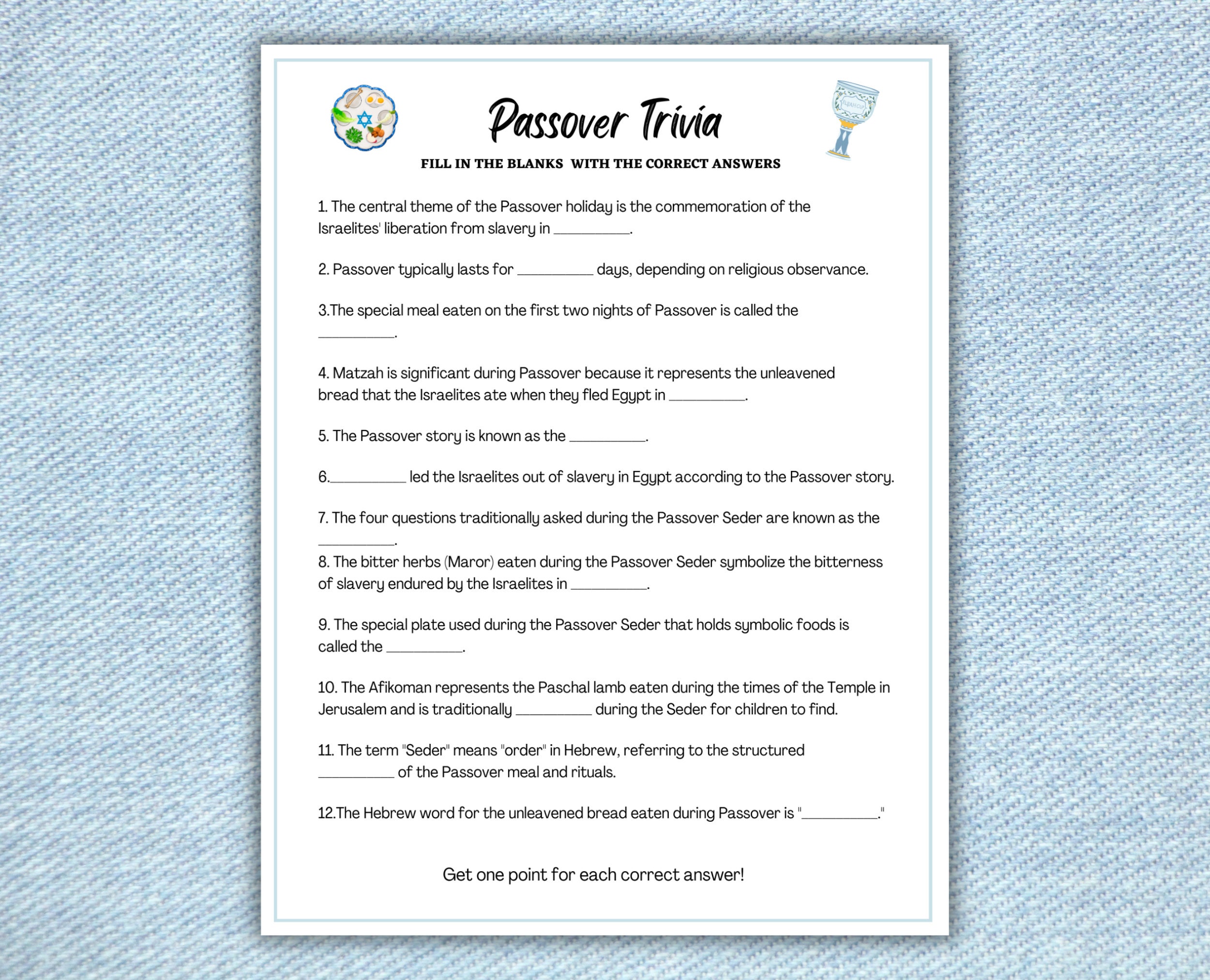 Passover Party Games, Trivia Game, Passover Word Scramble, Adult ...