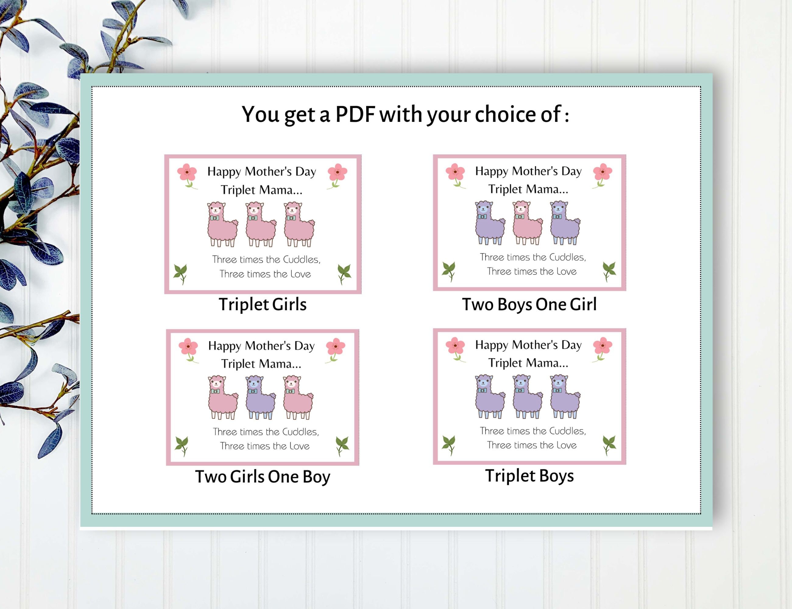 Printable Mother's Day Card for Mother of Triplets, Mothers Day ...