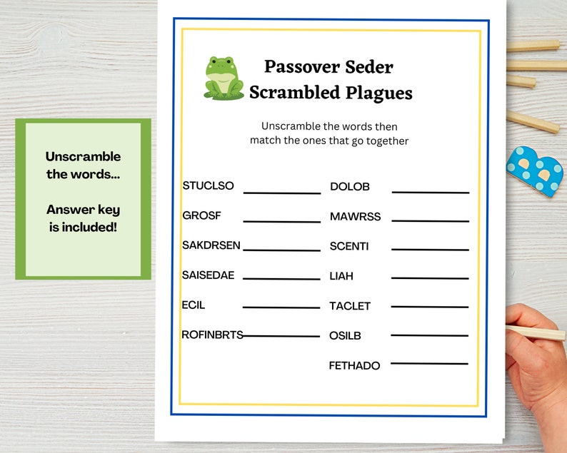 Passover Word Scramble Printable for Kids, 10 Plagues Actvity, Jewish ...
