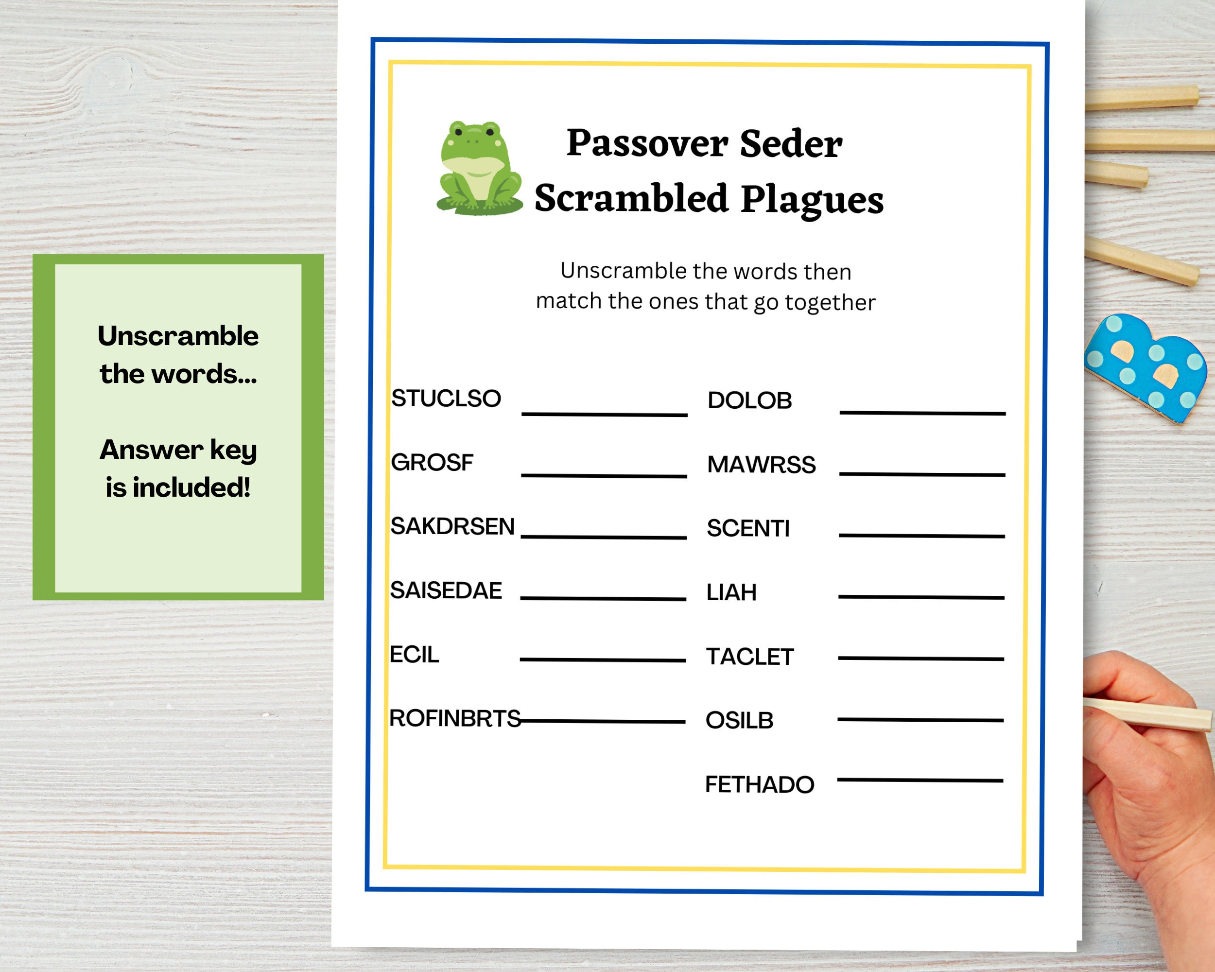 Passover Word Scramble Printable for Kids, 10 Plagues Actvity, Jewish ...