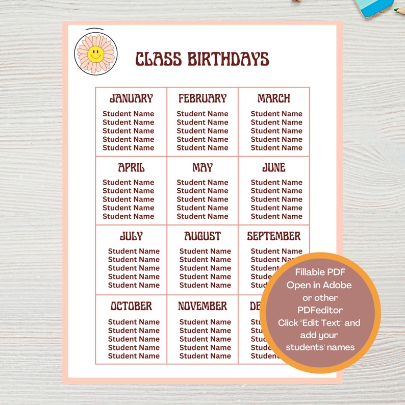 Classroom Birthday Chart and Name Tags, Birthday Planner - Editable and ...