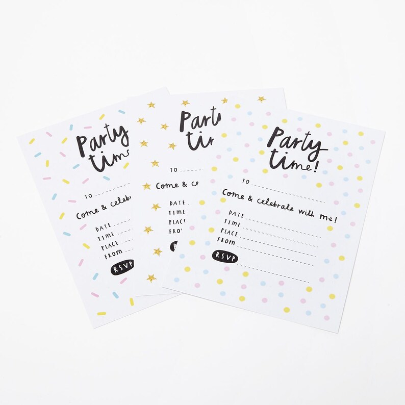 Party Invitations - Choose From 3 Designs - Pack of 10 With Envelopes ...