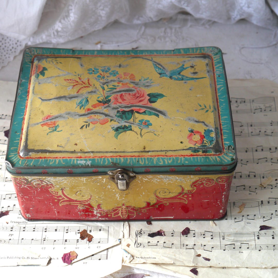 Vintage Blue Bird Toffee Tin With Floral Lid - Etsy