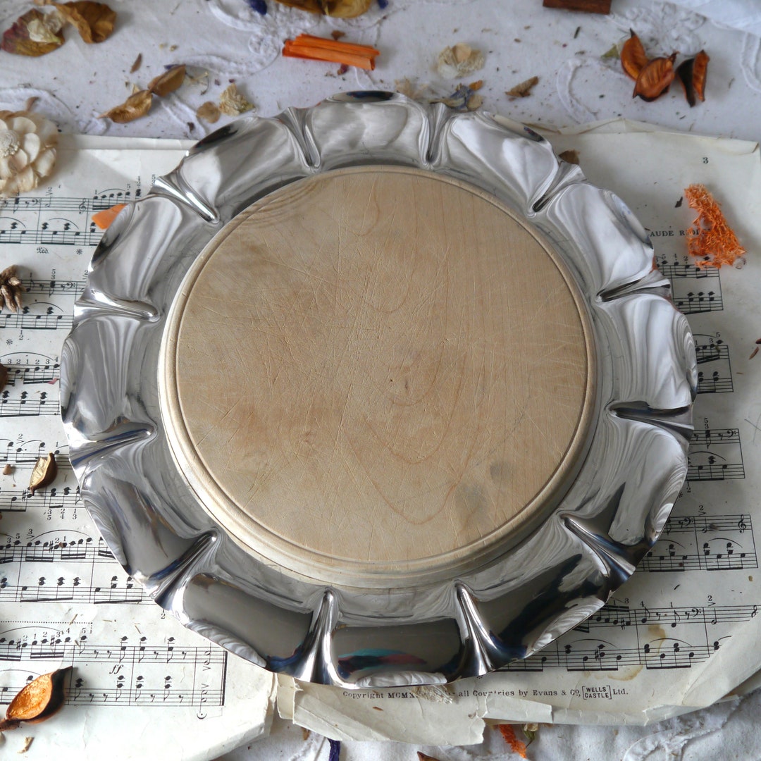 Wooden Vintage Bread Board in Silverplate Tray - Etsy