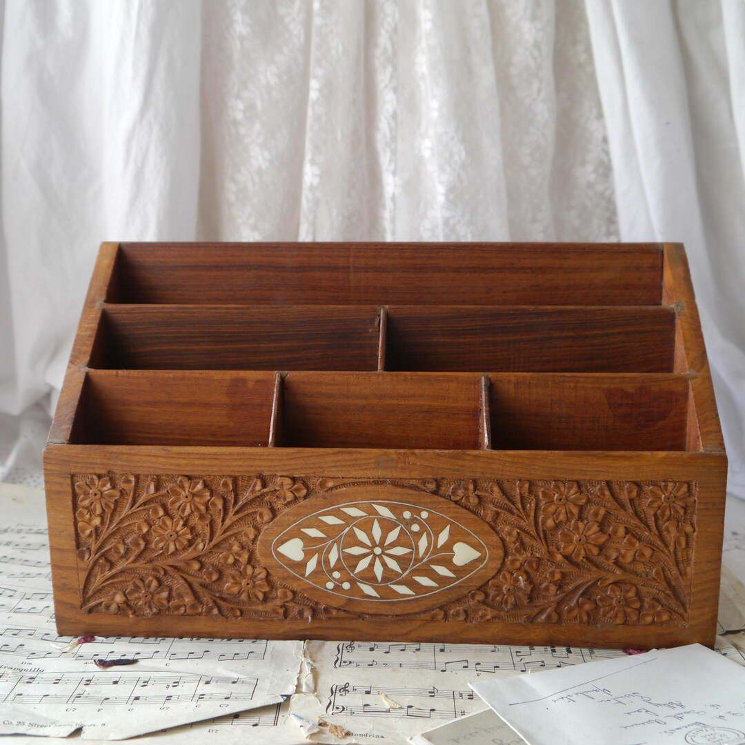 Vintage Carved Wood Letter Rack With Shell Decoration - Etsy