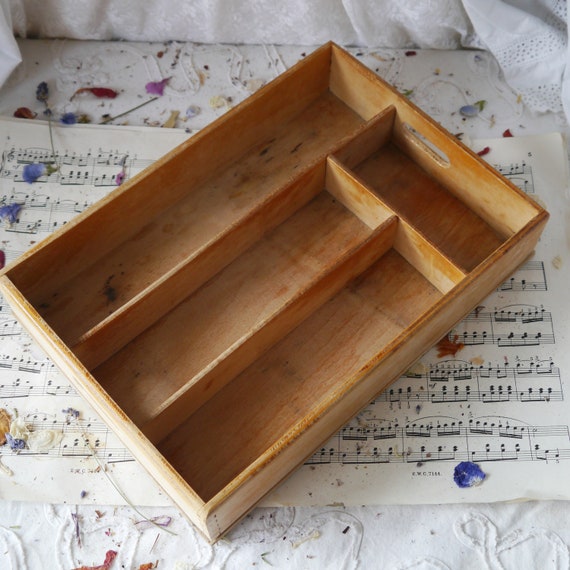 Vintage Wooden Cutlery Tray With Side Handles - Etsy