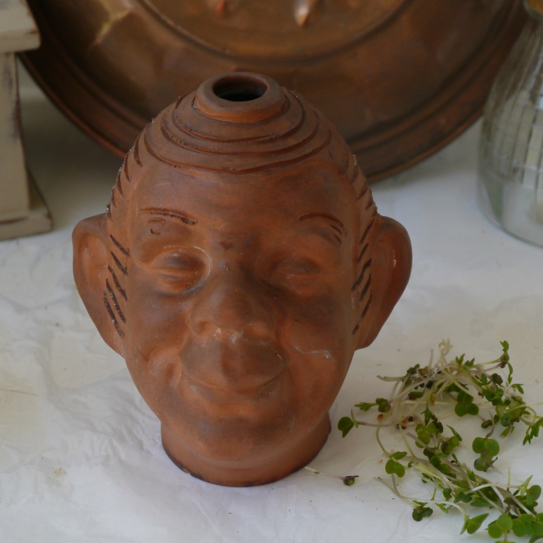 Vintage Terracotta Growing Pot Cress Head - Etsy