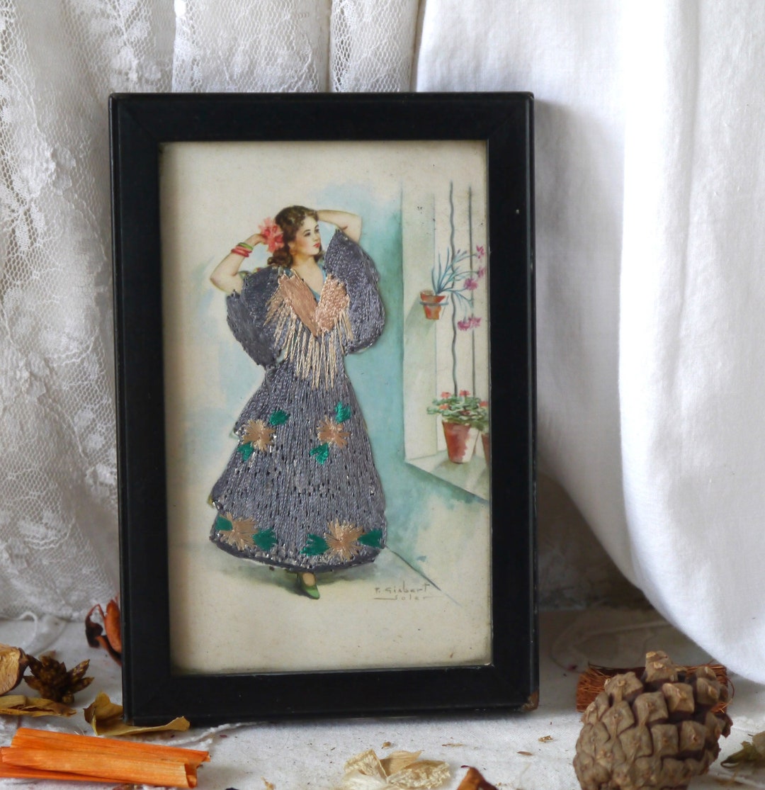 Vintage Mini Embroidered Lady Print - Etsy