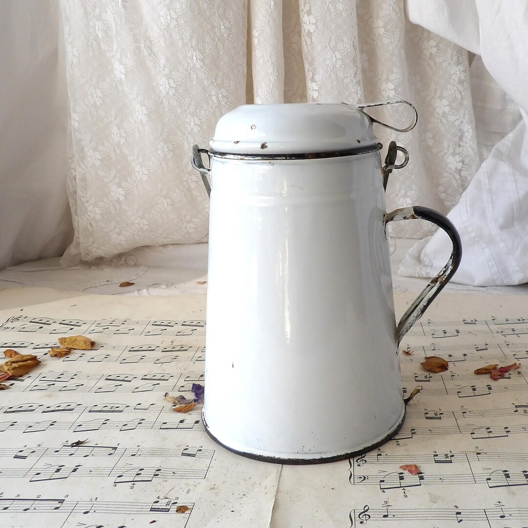 White Vintage Enamel Billy Can - Etsy