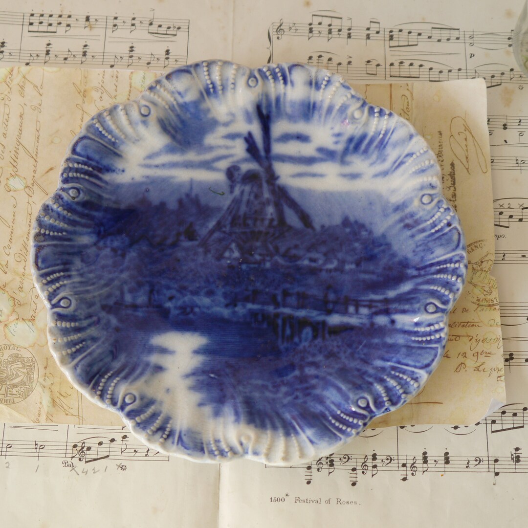Antique Wall Plate Flo-blue Windmill Scene - Etsy