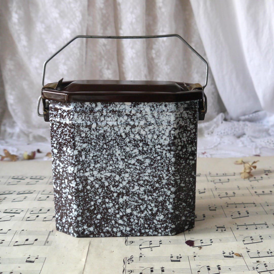 Vintage French Enamel Lunch Box With Folding Hnadle - Etsy