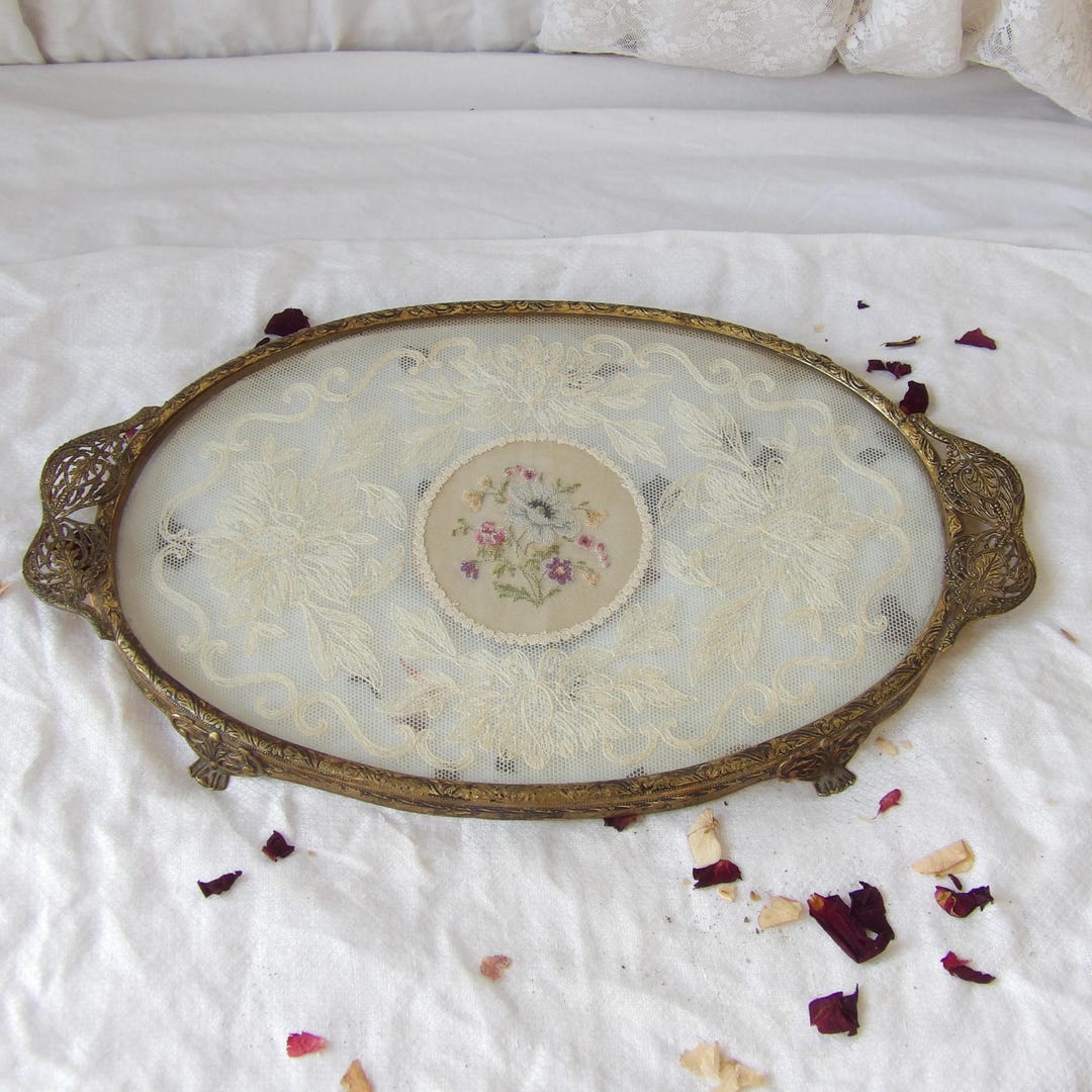 Vintage Embroidered Dressing Table Tray - Etsy