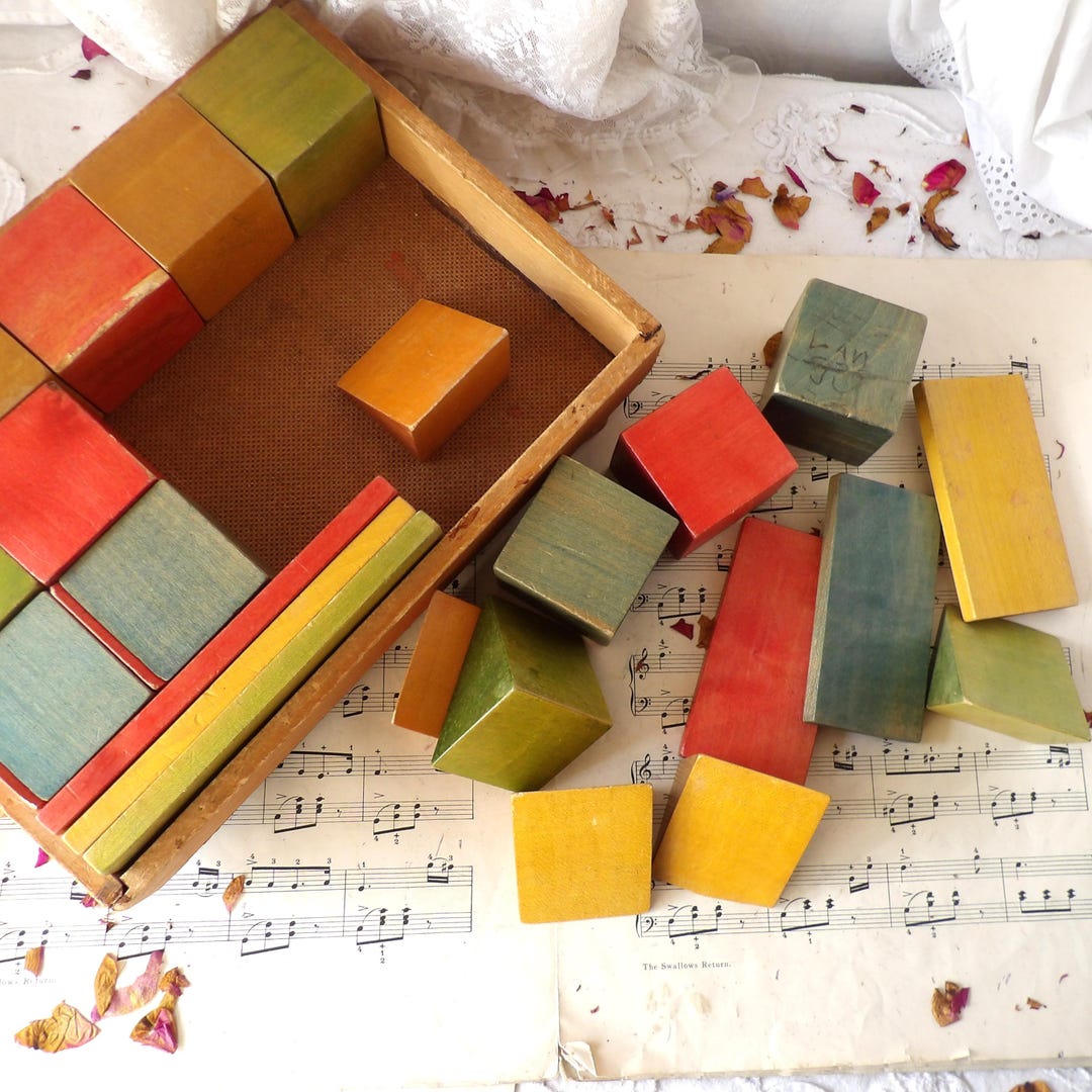 Vintage Wooden Building Blocks in Wooden Box - Etsy