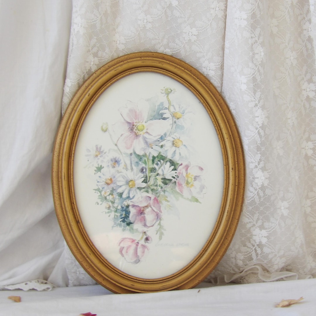 Vintage Frame Flower Watercolour Painting by Christine Spring - Etsy