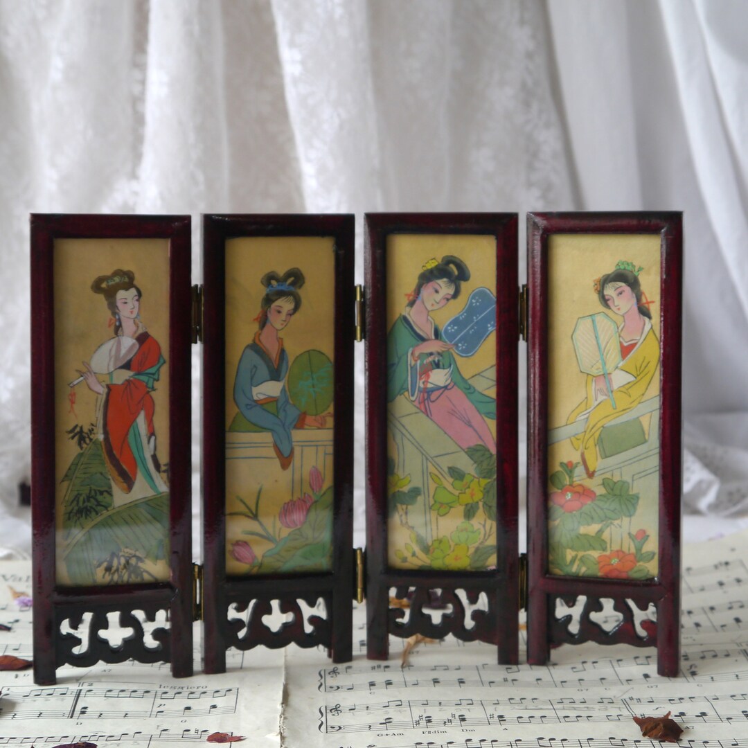 Vintage Mini Japanese Table Screen - Etsy