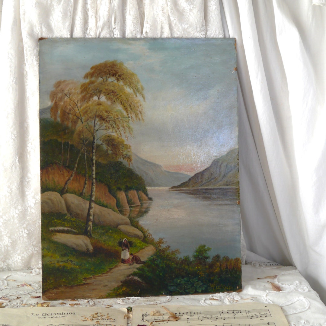 Vintage Lake Scene Oil Painting on Board - Etsy Canada