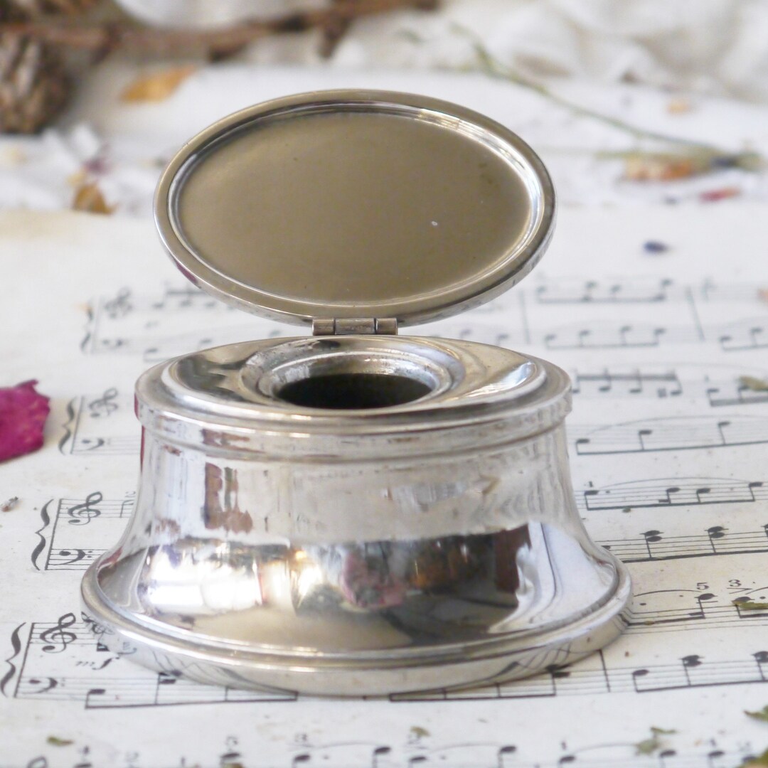 Small Vintage Chrome Metal Ink Well - Etsy