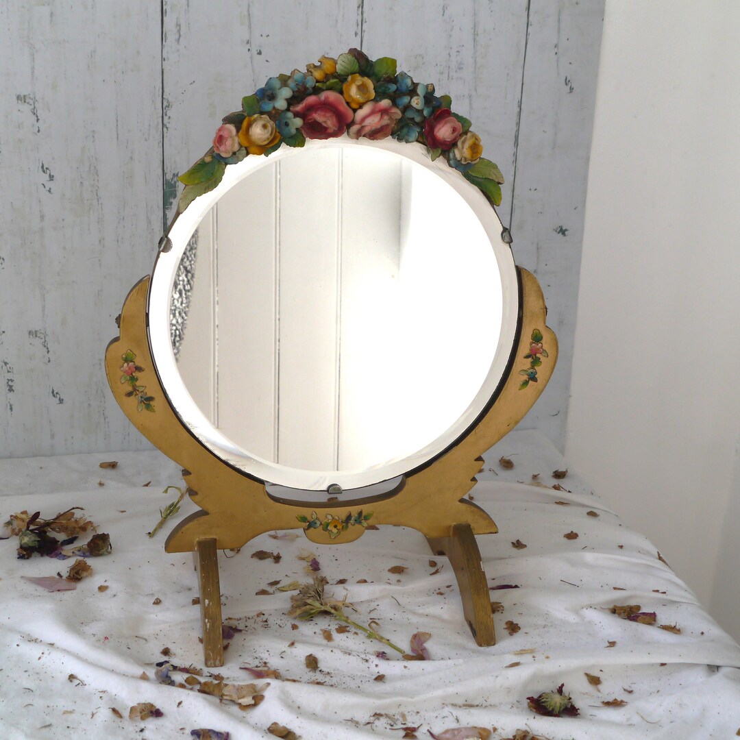 Vintage Barbola Vanity Mirror and Stand - Etsy