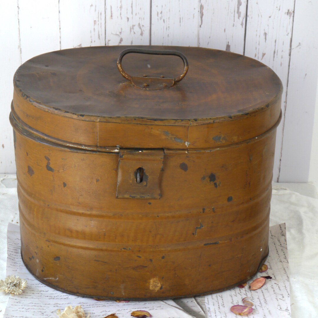 Vintage Metal Hat Box Travel Trunk - Etsy