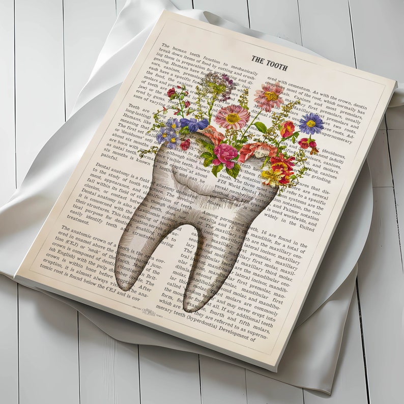Tooth Anatomy With Flower Print, Dental Art, Gifts for Dentist Student ...