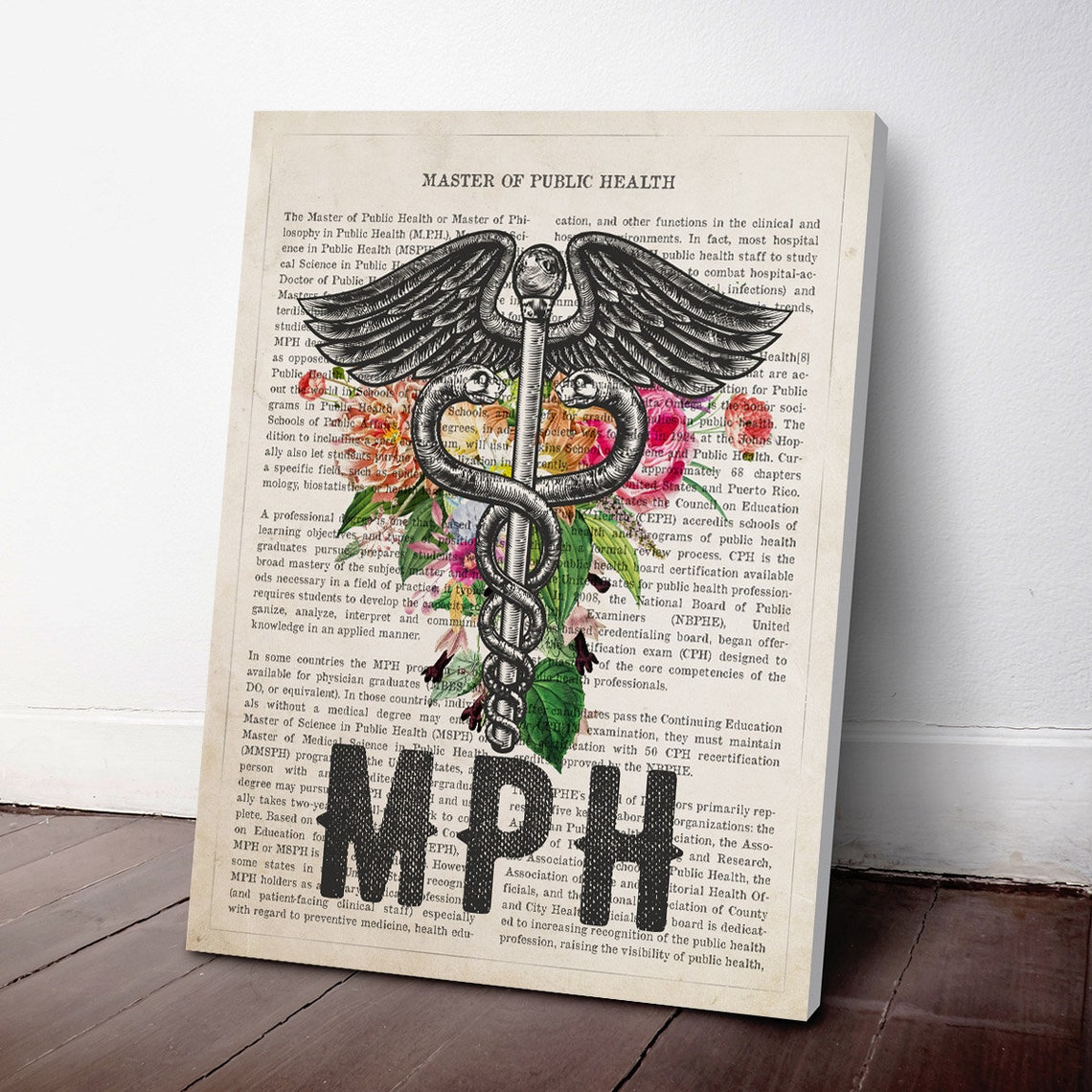 MPH With Flowers Print Master of Public Health Present - Etsy