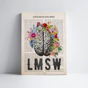 LMSW With Flowers Print, Licensed Master Social Worker Gift, Therapist ...