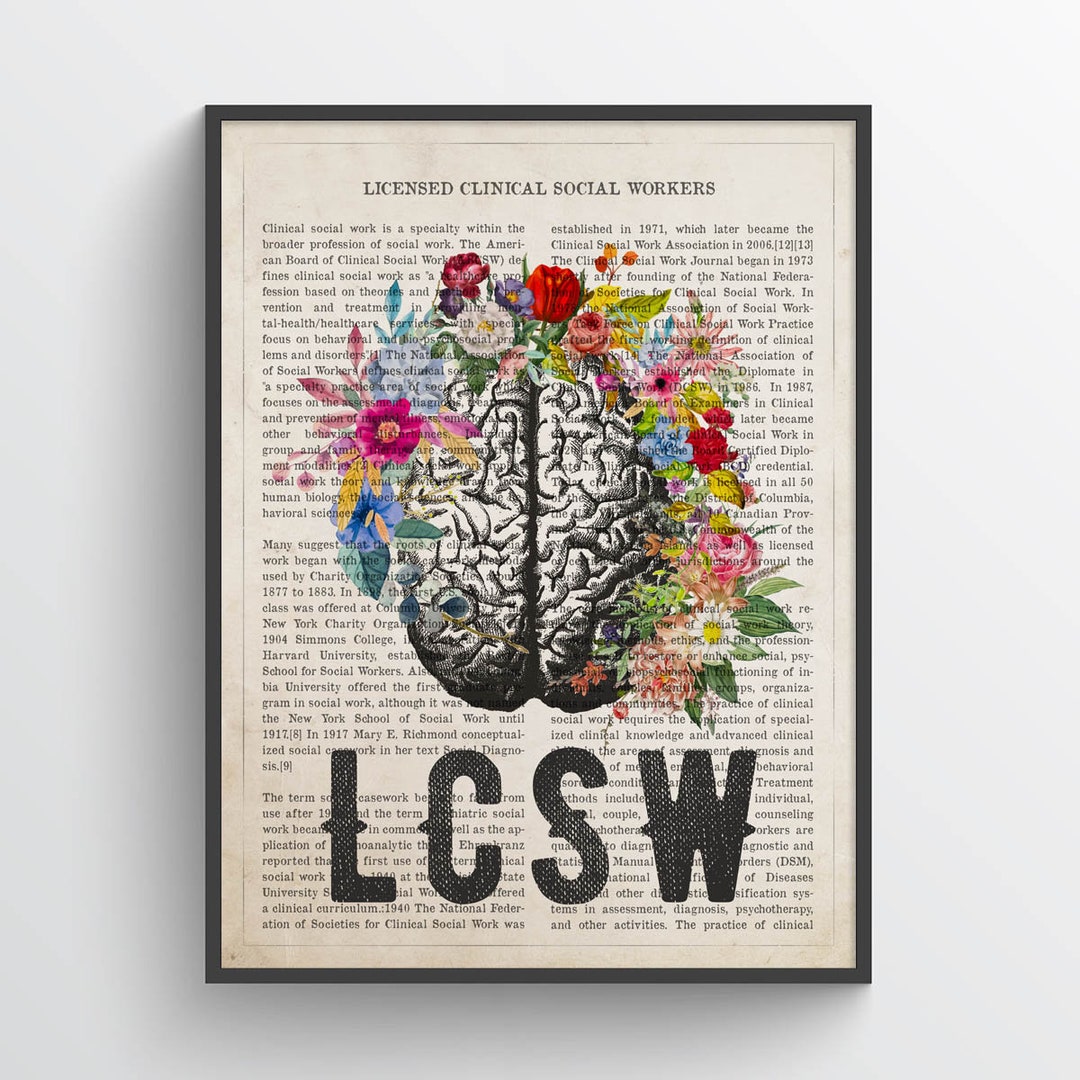 LCSW With Flowers Print, Licensed Clinical Social Workers Gift, Brain ...