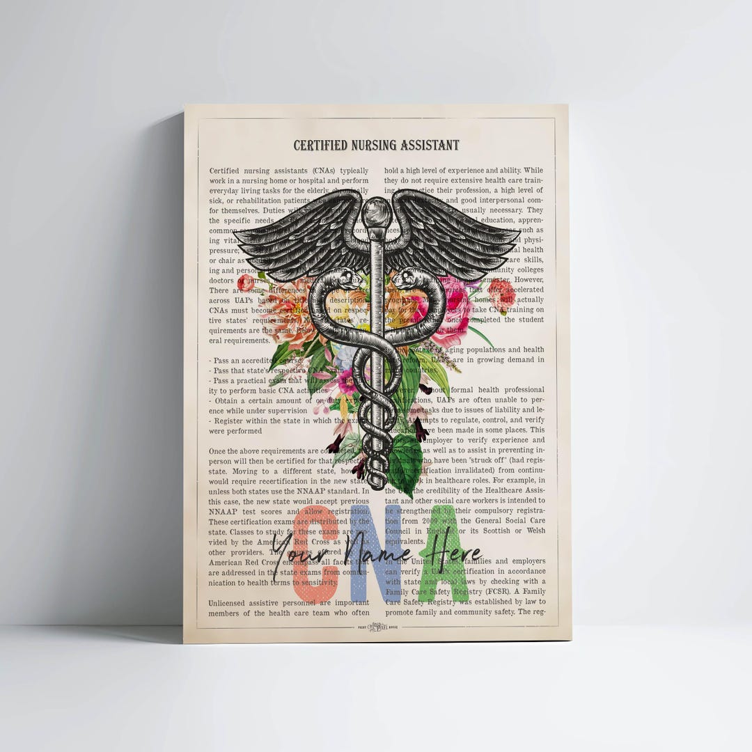 Personalized CNA Print With Caduceus and Flowers for Certified Nursing ...