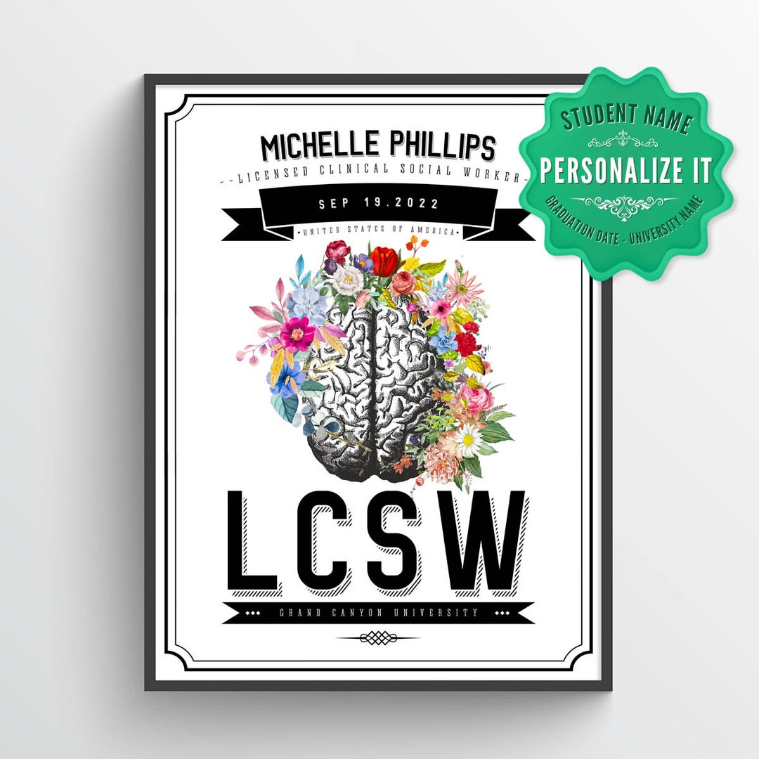 Personalized LCSW With Flowers Print, Licensed Clinical Social Workers ...