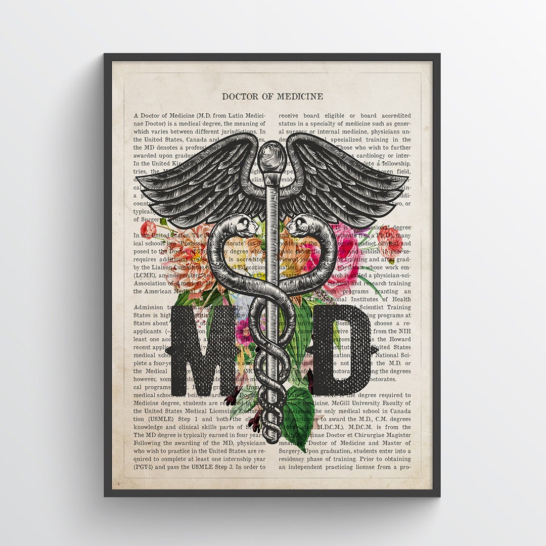 MD With Flowers Print, Doctor of Medicine Gift, MD Graduation Gift Idea ...