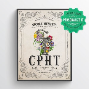 Personalized CPHT With Flowers Print, Certified Pharmacy Technician ...