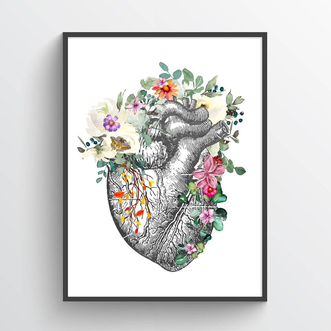 Heart Flower Anatomy Print, Cardiologist Gift Idea, Cardiology Decor ...