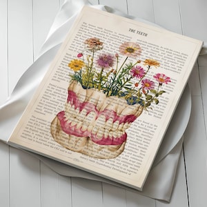 Teeth Anatomy With Flower Print, Dental Art, Gifts for Dentist Student ...