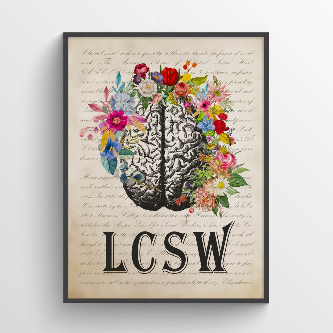 LCSW With Flowers Print, Licensed Clinical Social Workers Gift, Brain ...