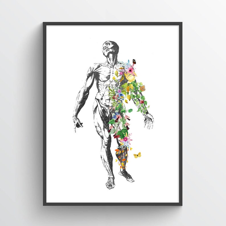 Human Body Anatomy Print, Human Body Flower Art, Doctor Office Decor ...
