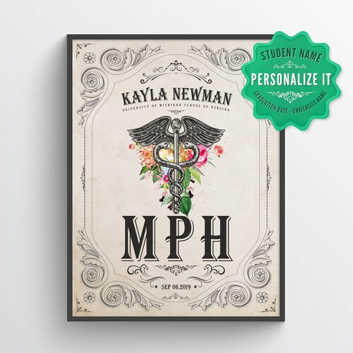MPH With Flowers Print Master of Public Health Present - Etsy