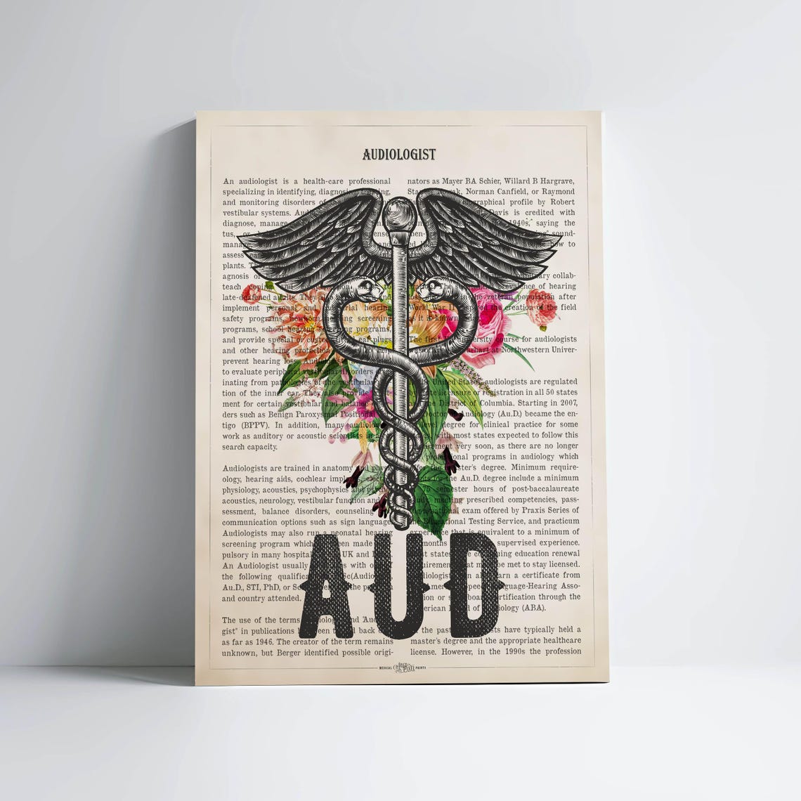 AUD With Flowers Print, Audiologist Gift, Audiology Print, Audiologist ...