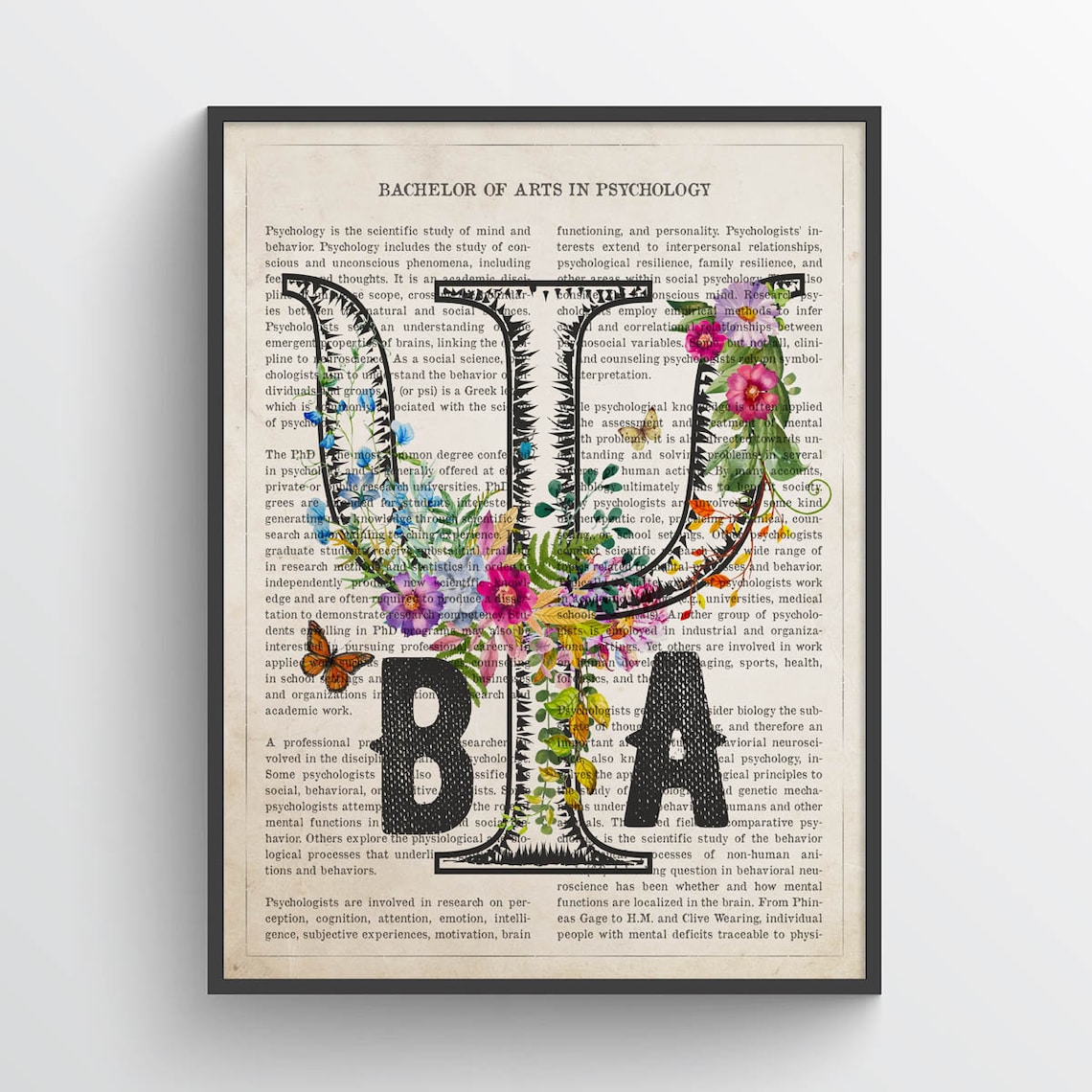 BA With Flowers Print Bachelor of Arts in Psychology Gift - Etsy