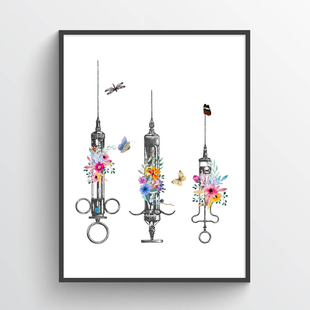 Syringe With Flowers Print, Medical Art, Nurse Graduation Gift, Medical ...