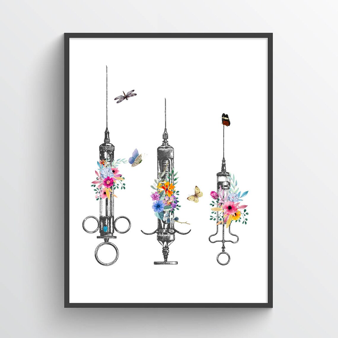 Syringe With Flowers Print Medical Art Nurse Graduation - Etsy