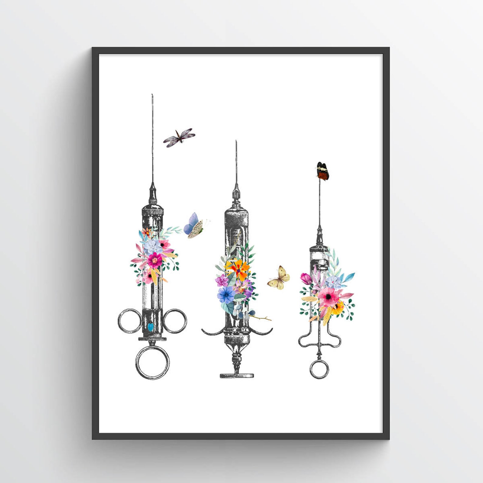 Syringe With Flowers Print Medical Art Nurse Graduation - Etsy