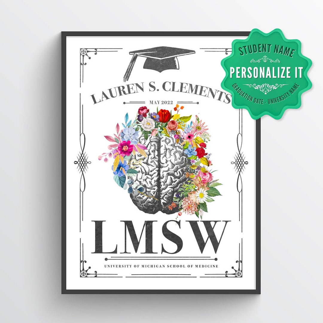 Personalized LMSW With Flowers Print, Licensed Master Social Worker ...
