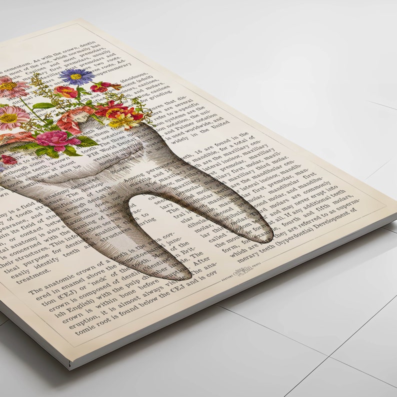 Tooth Anatomy With Flower Print, Dental Art, Gifts for Dentist Student ...
