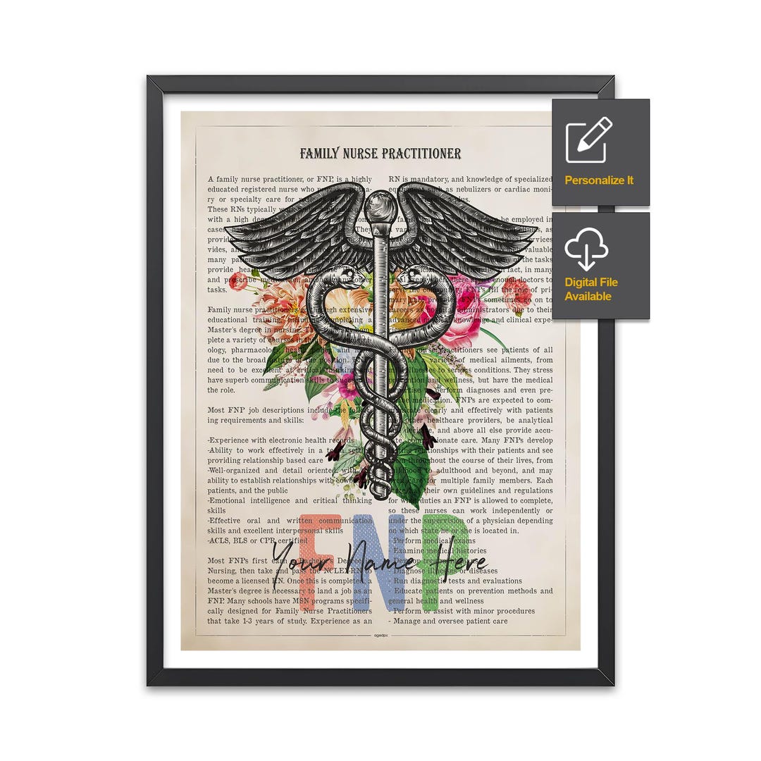 Personalized FNP Caduceus Flower Print for Family Nurse Practitioner ...