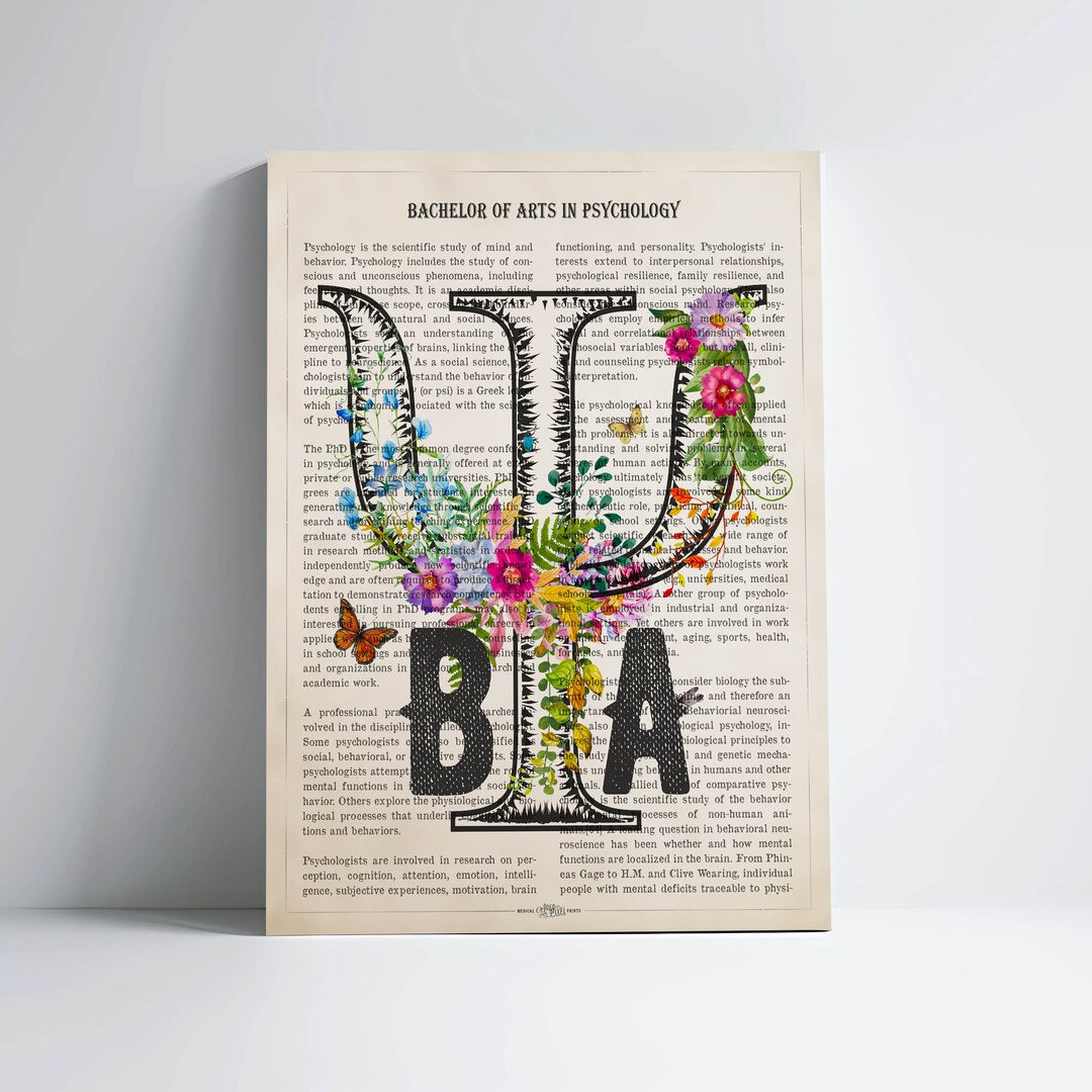 BA With Flowers Print, Bachelor of Arts in Psychology Gift, Gifts for ...