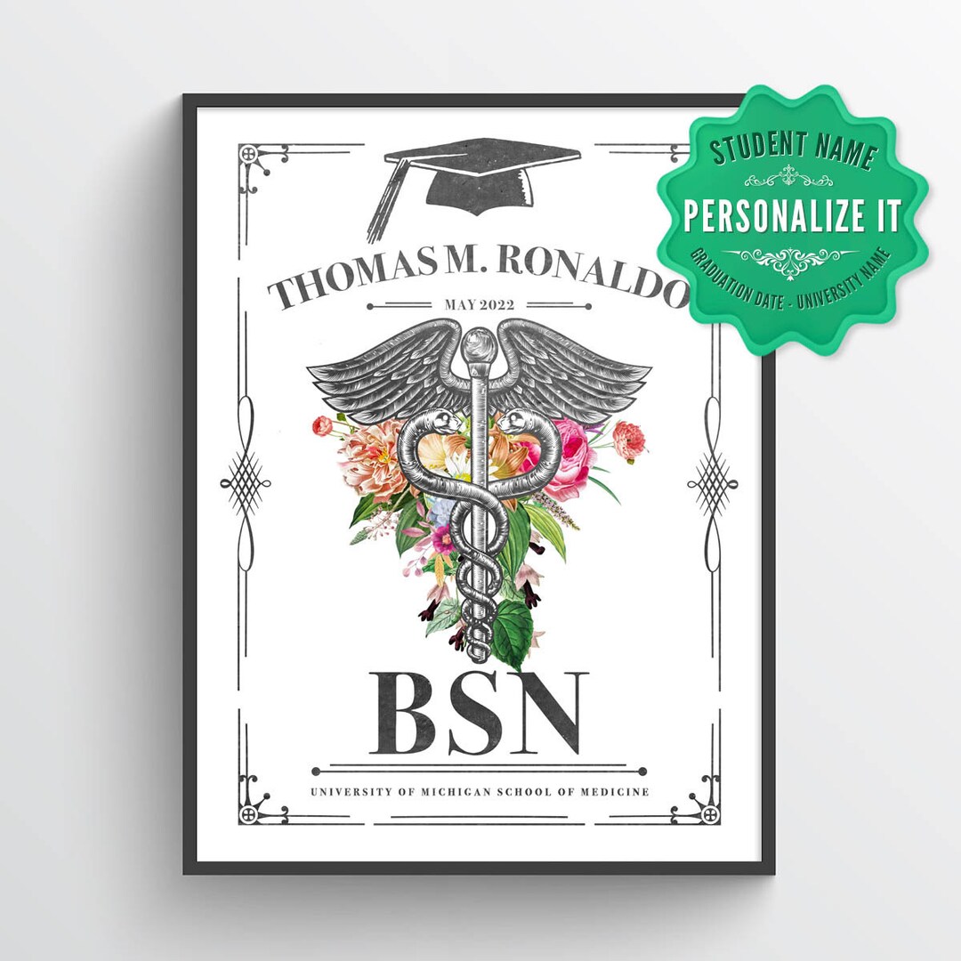 Personalized BSN Gift Idea, Bachelor of Science in Nursing Print ...